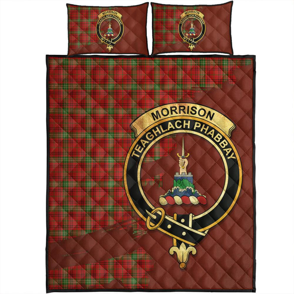 Morrison Red Modern Tartan Crest Quilt Bed Set Oldest Style | Celticprime.com – celticprime