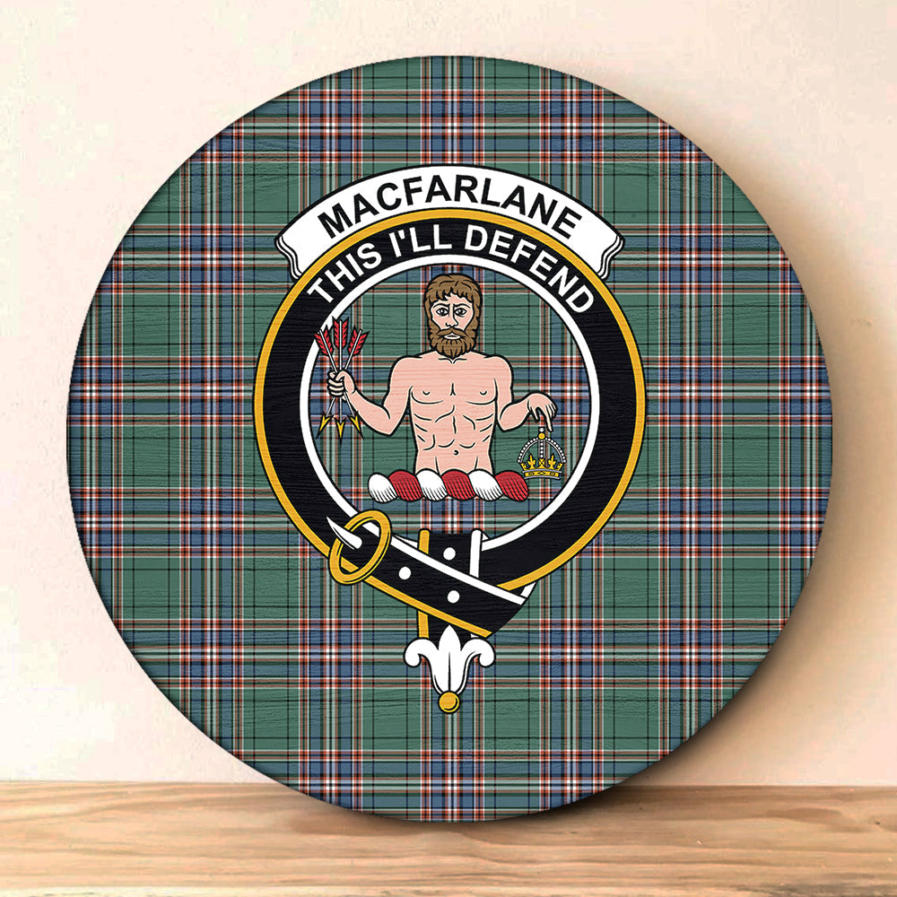 MacFarlane Hunting Ancient Tartan Classic Crest Round Wooden Sign | Celticprime.com – celticprime