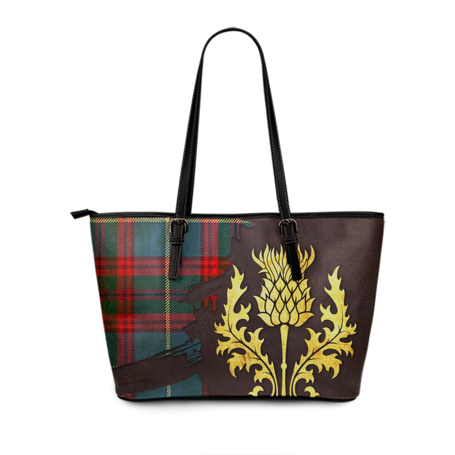 Dalmahoy Tartan Leather Tote Bag Thistle Oldest Style | Celticprime.com ...