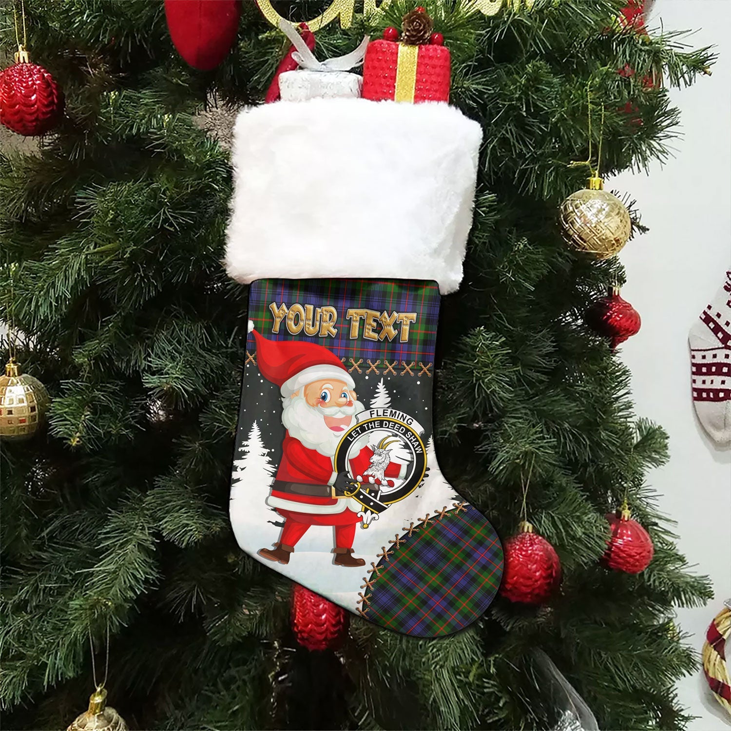 Fleming Clan Badge Tartan Christmas Stocking Holiday Blessings Merry ...