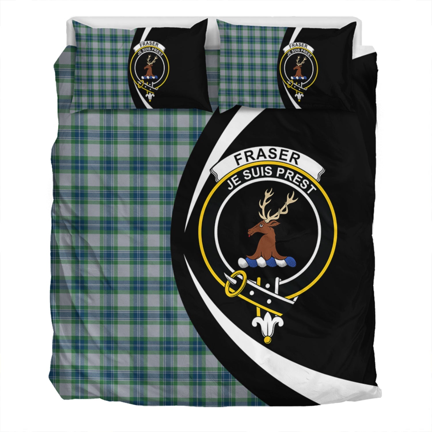 Fraser Arisaid Green Clan Badge Tartan Bedding Set Circle Style ...