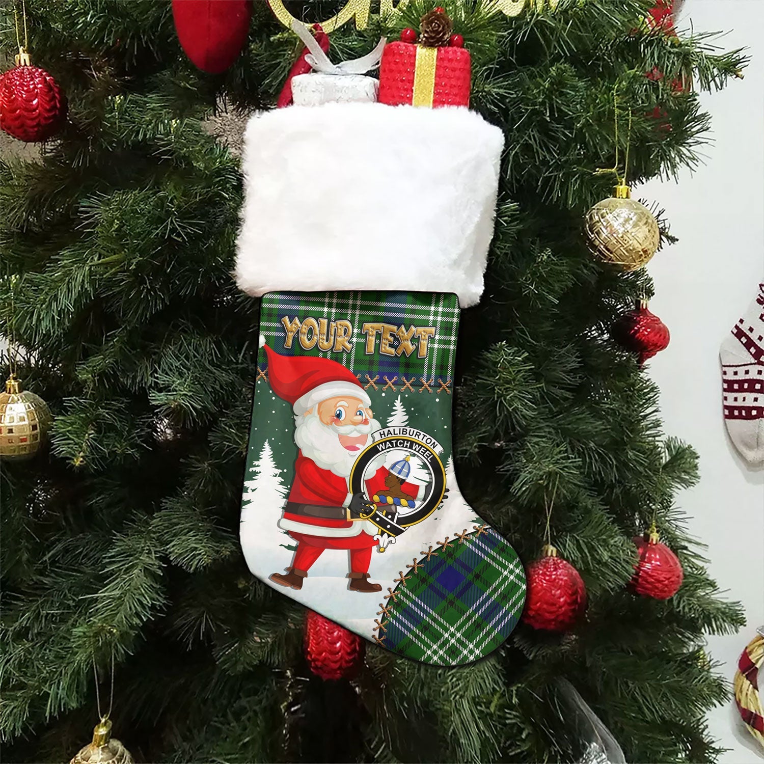 Haliburton Clan Badge Tartan Christmas Stocking Holiday Blessings Merry ...
