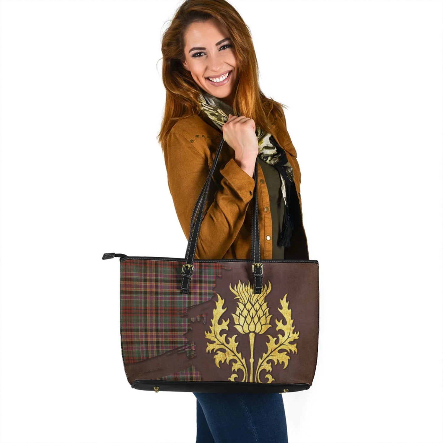 Huntly Old (Gordon Red (Telfer Dunbar)) Weathered Tartan Leather Tote ...