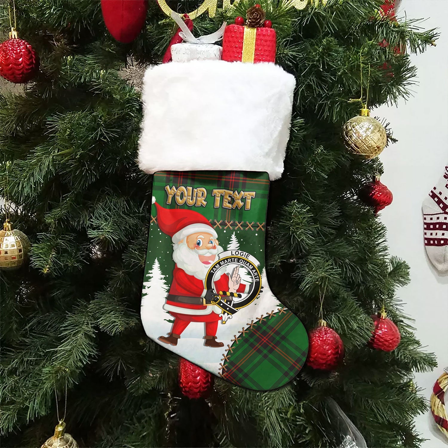 Logie Clan Badge Tartan Christmas Stocking Holiday Blessings Merry Christmas Joy | Celticprime ...