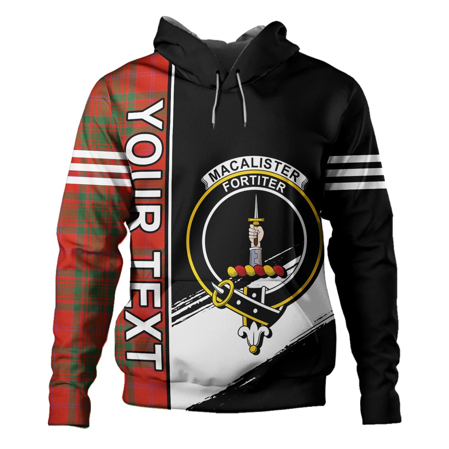 MacAlister of Glenbarr Ancient Clan Badge Tartan Hoodie Quarter Style ...