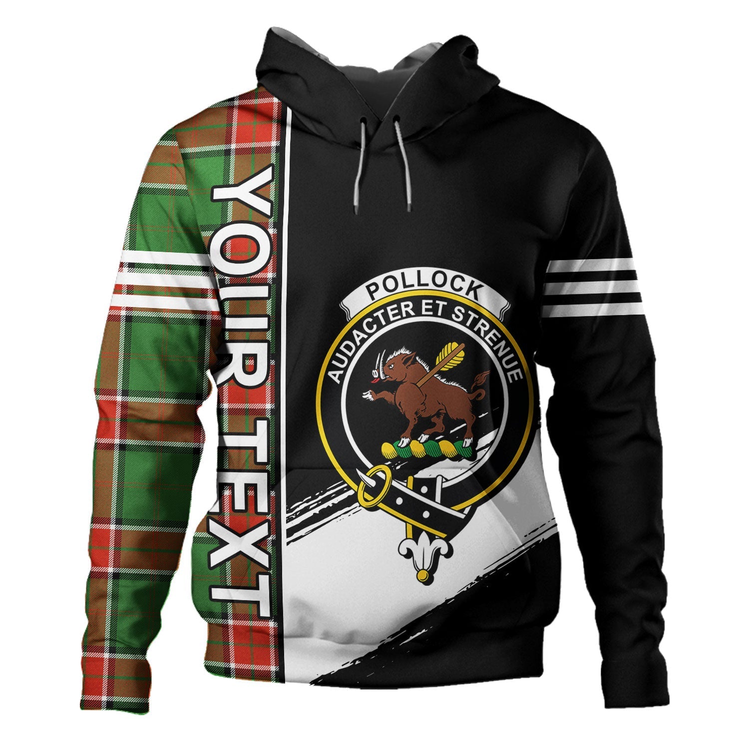 Pollock Ancient Clan Badge Tartan Hoodie Quarter Style Personalized ...