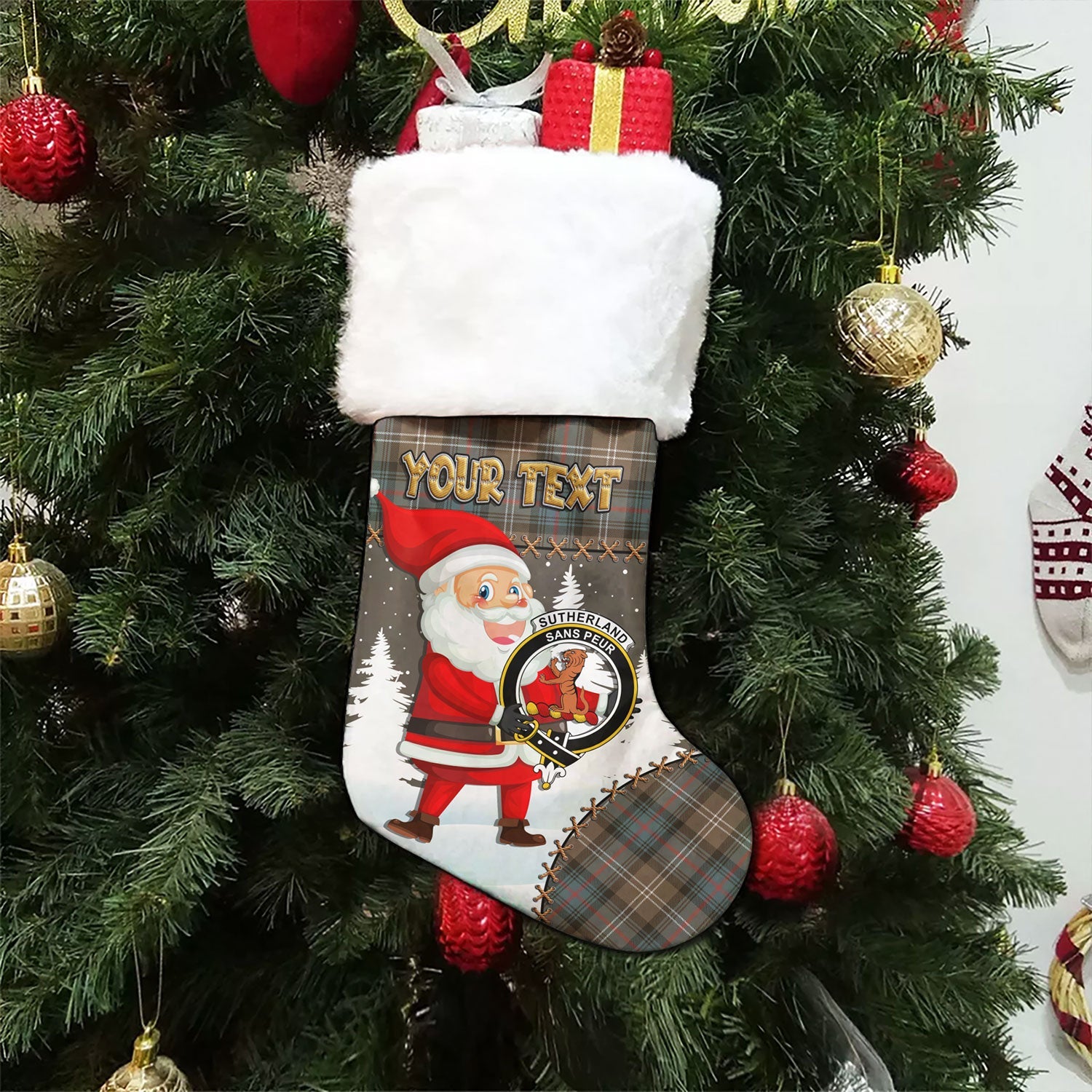 Sutherland Weathered Clan Badge Tartan Christmas Stocking Holiday ...