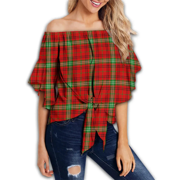 Morrison Red Modern Tartan Classic Off Shoulder Waist Wrap Top ...