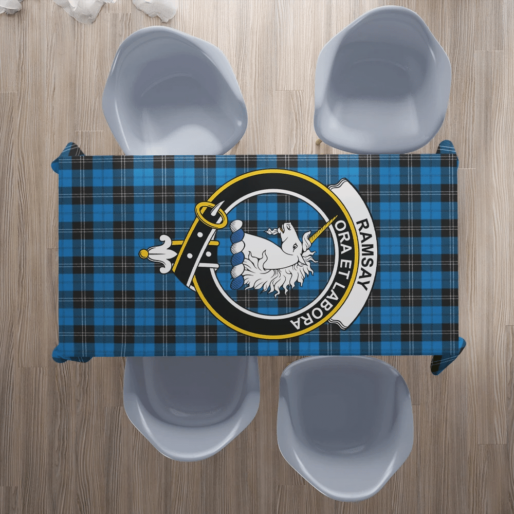 Ramsay Blue Ancient Tartan Classic Crest Tablecloth | Celticprime.com ...