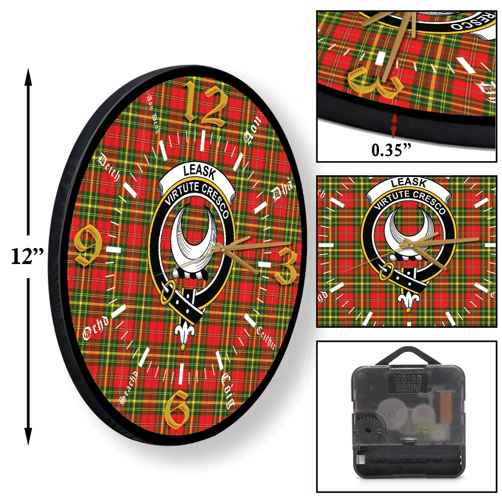 Leask Tartan Crest Clock Language Style | Celticprime.com – celticprime