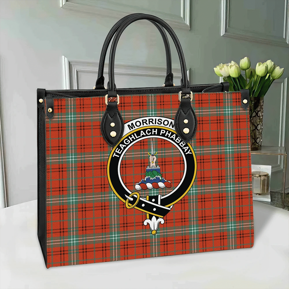 Morrison Red Ancient Tartan Classic Crest Leather Bag | Celticprime.com ...