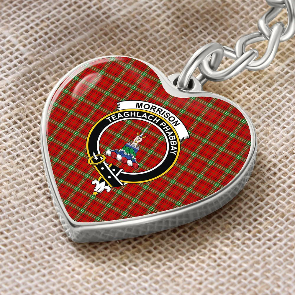 Morrison Red Modern Tartan Classic Crest Heart Keychain | Celticprime ...