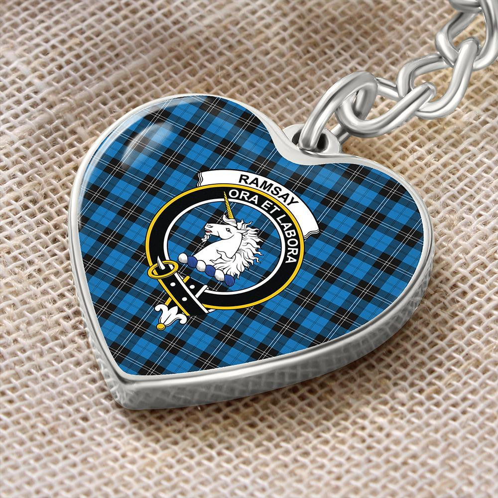 Ramsay Blue Ancient Tartan Classic Crest Heart Keychain | Celticprime ...