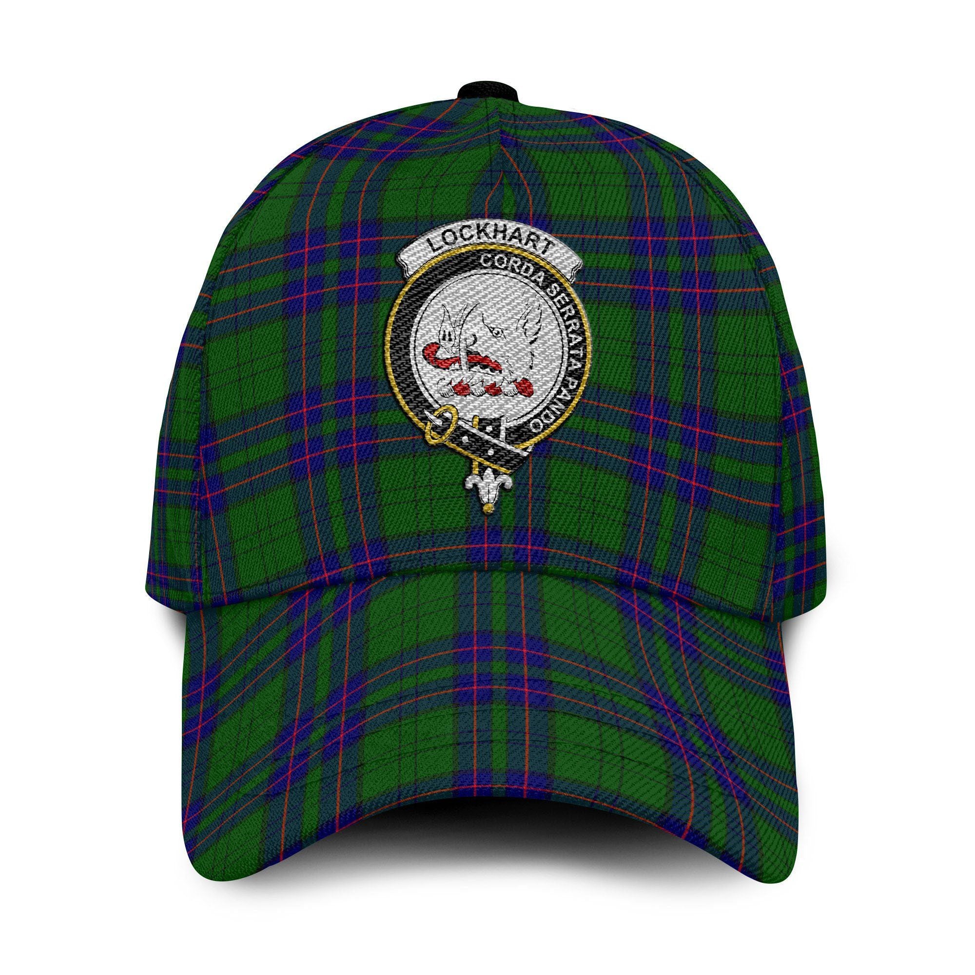 Lockhart Tartan Crest Embroidery Classic Cap | Celticprime.com ...