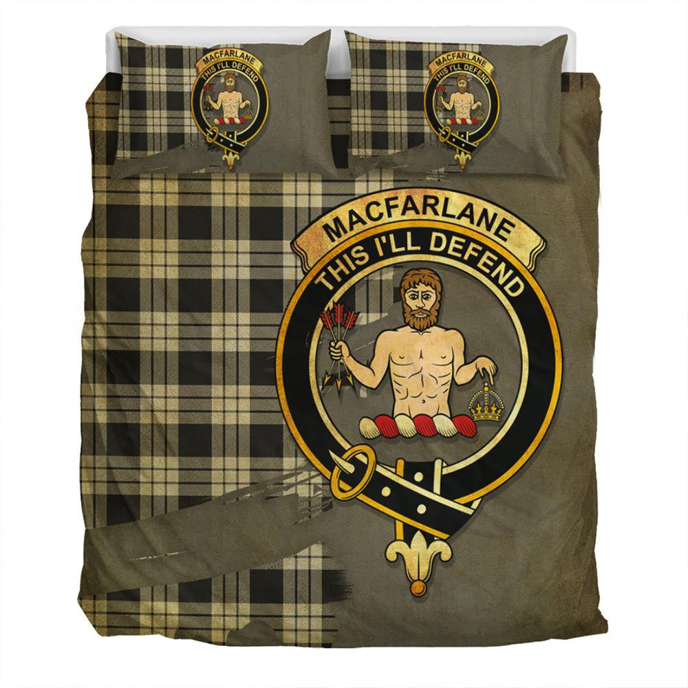 MacFarlane Black & White Tartan Classic Crest Bedding Set | Celticprime.com – celticprime