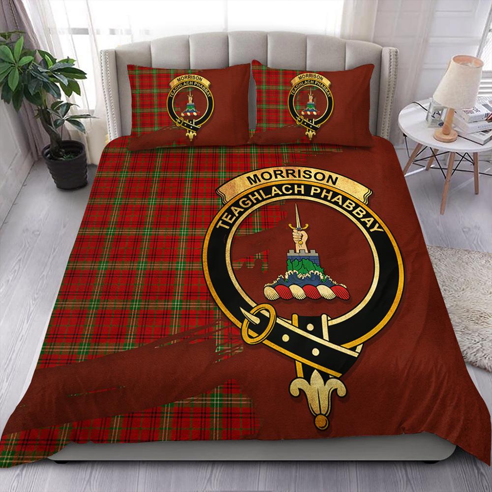 Morrison Red Modern Tartan Classic Crest Bedding Set | Celticprime.com – celticprime