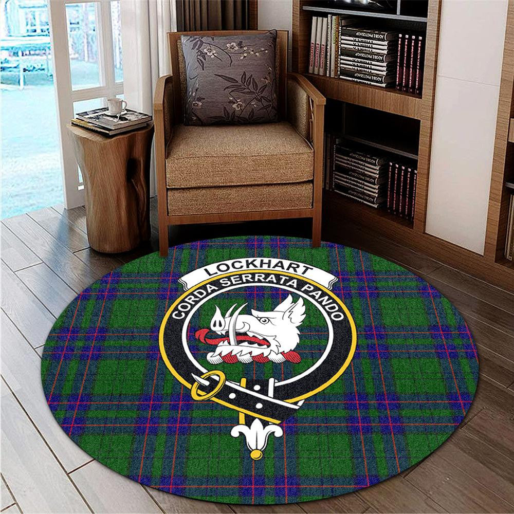 Lockhart Tartan Classic Crest Round Carpet | Celticprime.com – celticprime