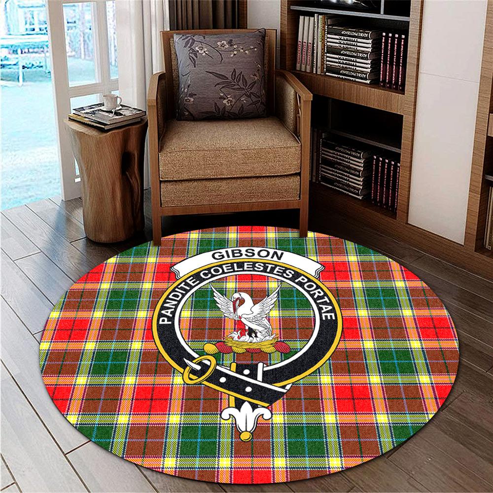 Gibbs Tartan Classic Crest Round Carpet | Celticprime.com – celticprime