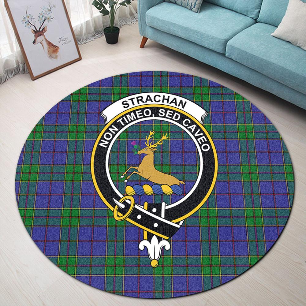 Strachan Tartan Classic Crest Round Carpet | Celticprime.com – celticprime