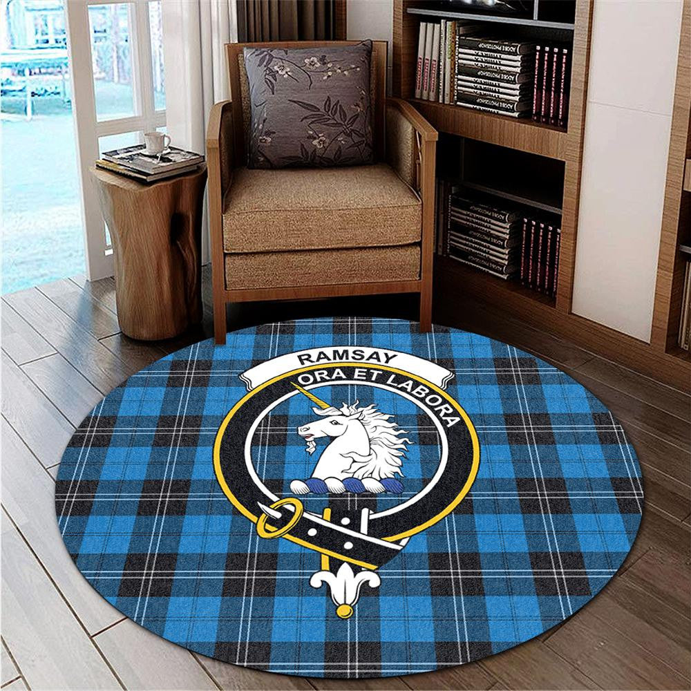 Ramsay Blue Ancient Tartan Classic Crest Round Carpet | Celticprime.com ...