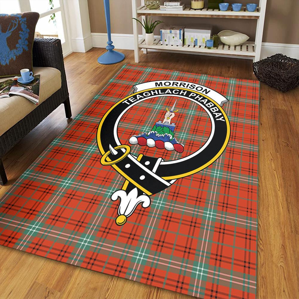 Morrison Red Ancient Tartan Crest Area Rug | Celticprime.com – celticprime