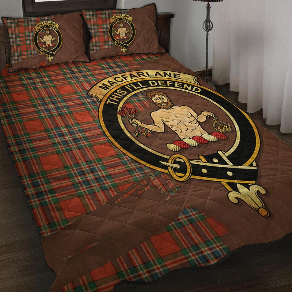 MacFarlane Ancient Tartan Crest Quilt Bed Set Oldest Style | Celticprime.com – celticprime