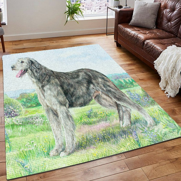 Irish Wolfhound Area Rug, Dog Art Pink Forest Irish Wolfhound Rug ...