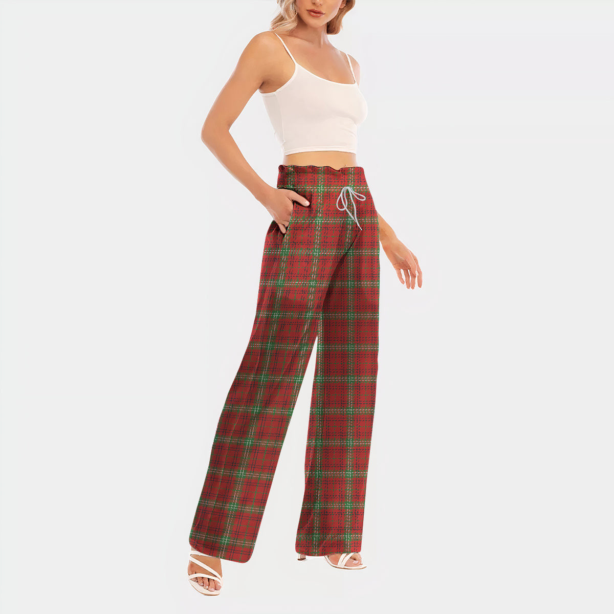 Morrison Red Modern Tartan Women's Waist Fungus Edge Wide-leg Pants ...