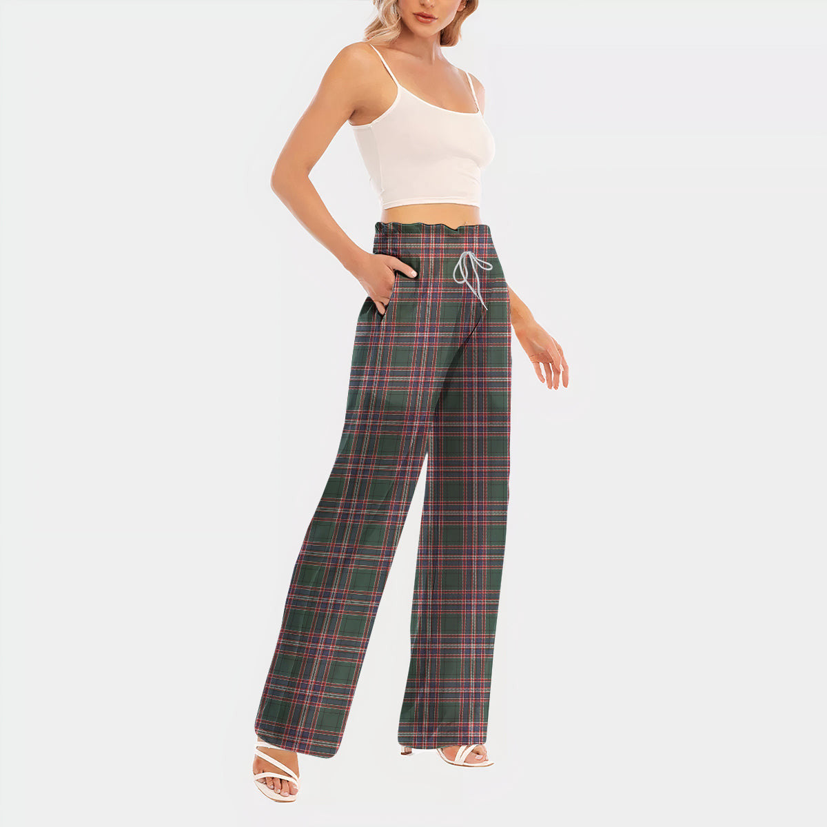 MacFarlane Hunting Modern Tartan Women's Waist Fungus Edge Wide-leg ...