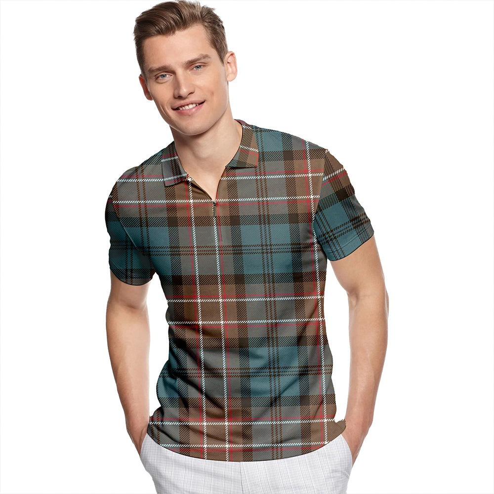 Allan Weathered Tartan Classic Lapel Zip Short Sleeve Polo ...