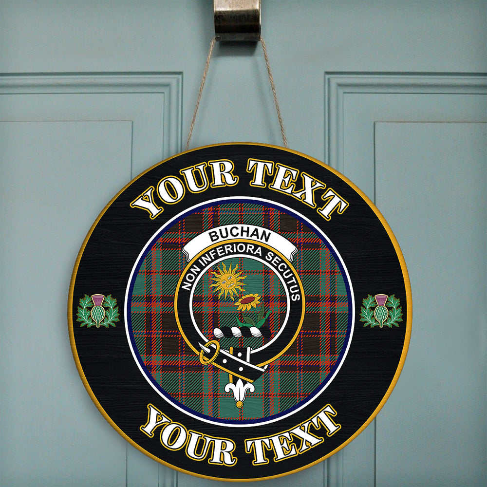 Buchan Ancient Tartan Crest Round Wooden Sign Thistle Memory Style ...