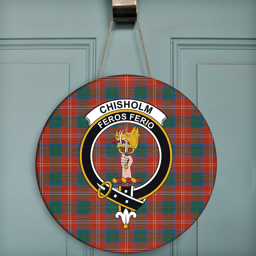 Chisholm Ancient Tartan Classic Crest Round Wooden Sign | Celticprime ...