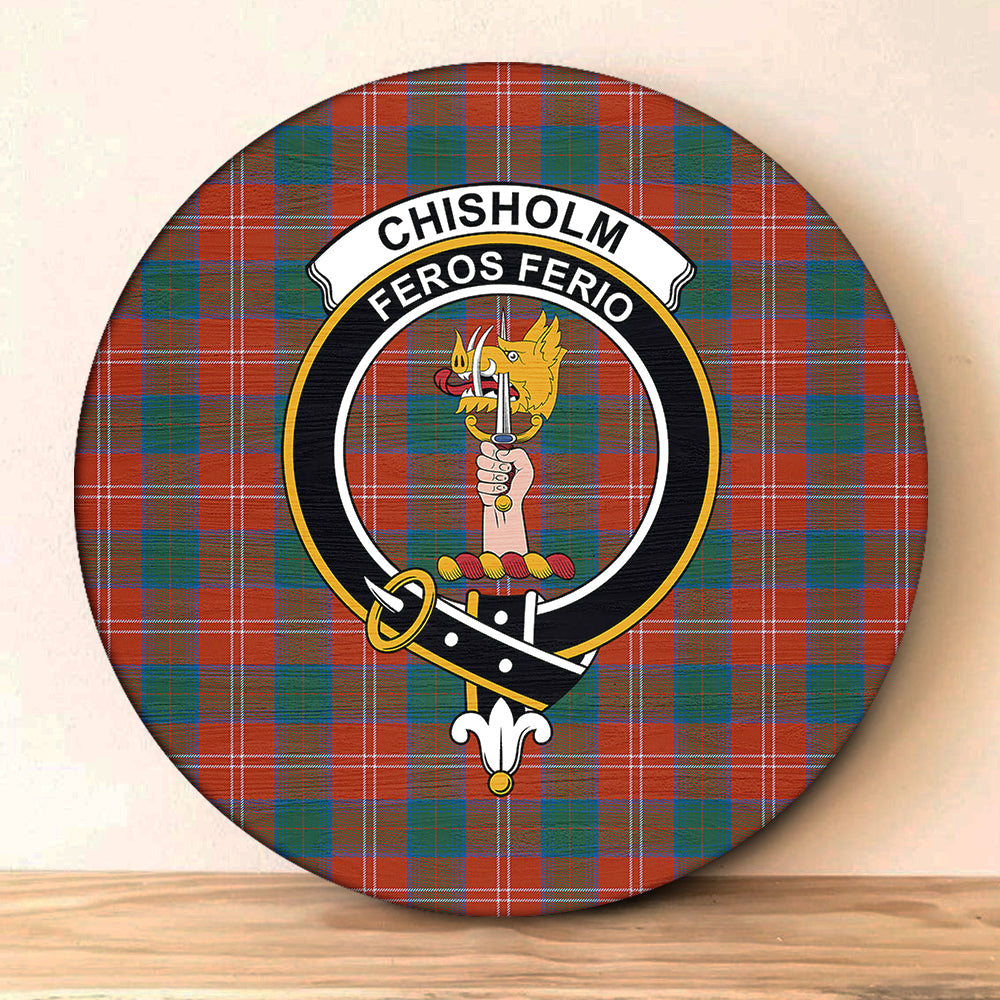 Chisholm Ancient Tartan Classic Crest Round Wooden Sign | Celticprime ...