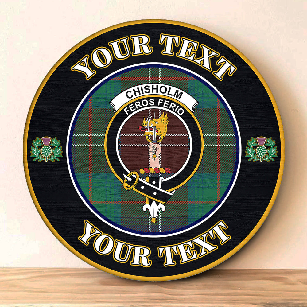 Chisholm Hunting Ancient Tartan Crest Round Wooden Sign Thistle Memory ...