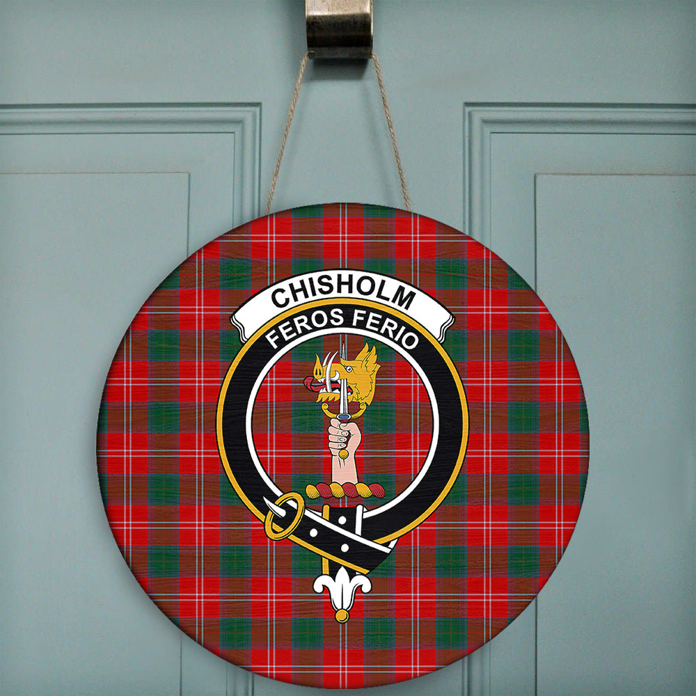 Chisholm Modern Tartan Classic Crest Round Wooden Sign | Celticprime ...
