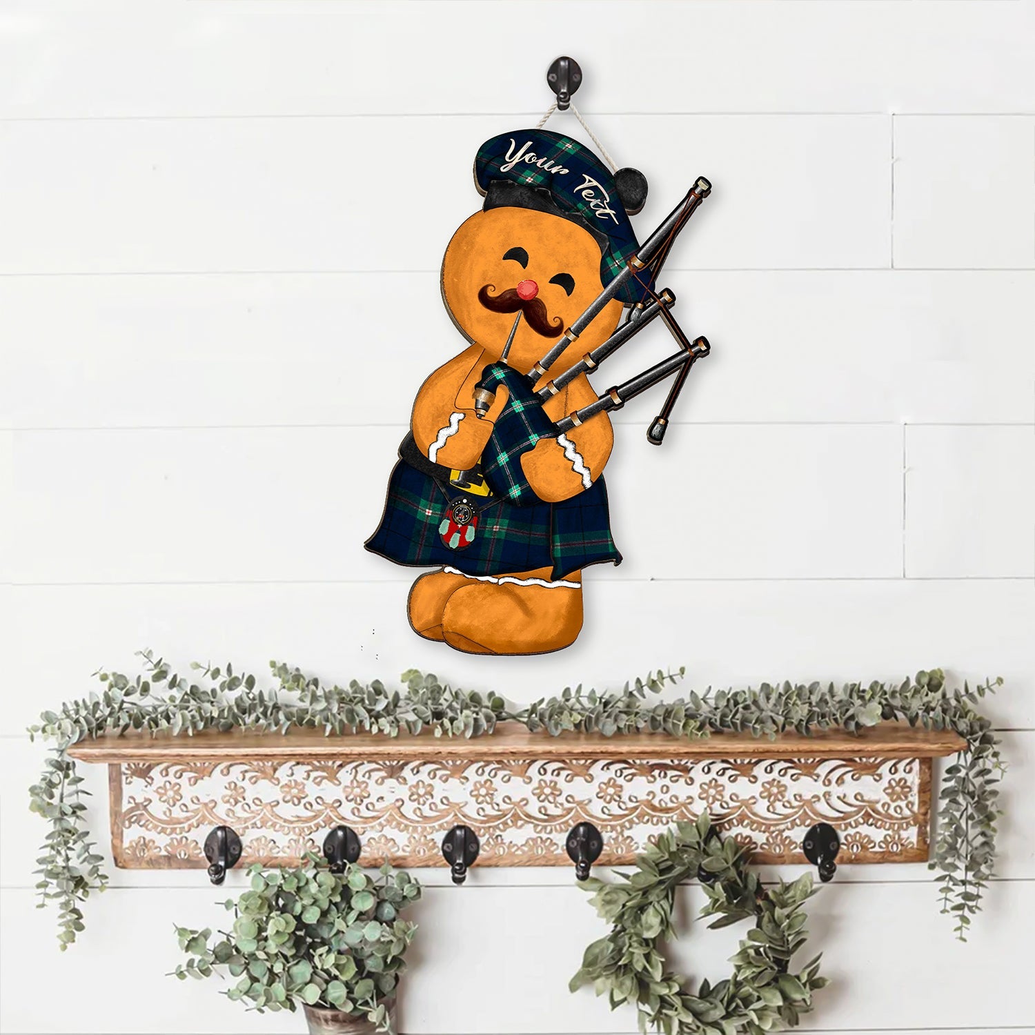 Cleland Modern Crest Tartan Wooden Sign Gingerbread Bagpipe ...