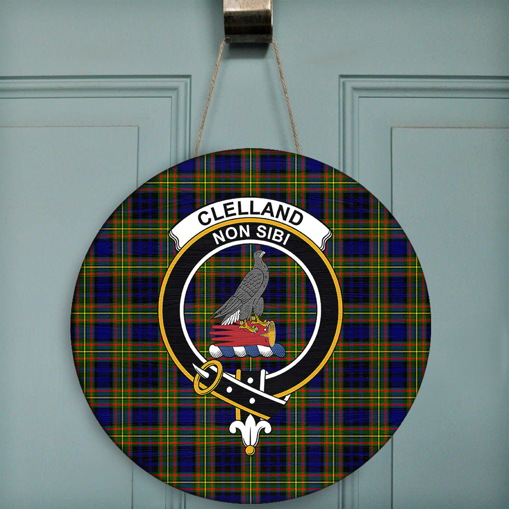 Clelland Modern Tartan Classic Crest Round Wooden Sign | Celticprime ...