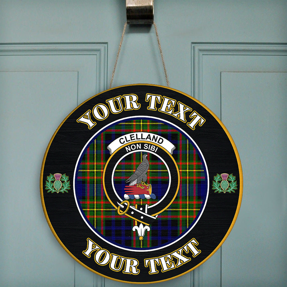 Clelland Modern Tartan Crest Round Wooden Sign Thistle Memory Style ...
