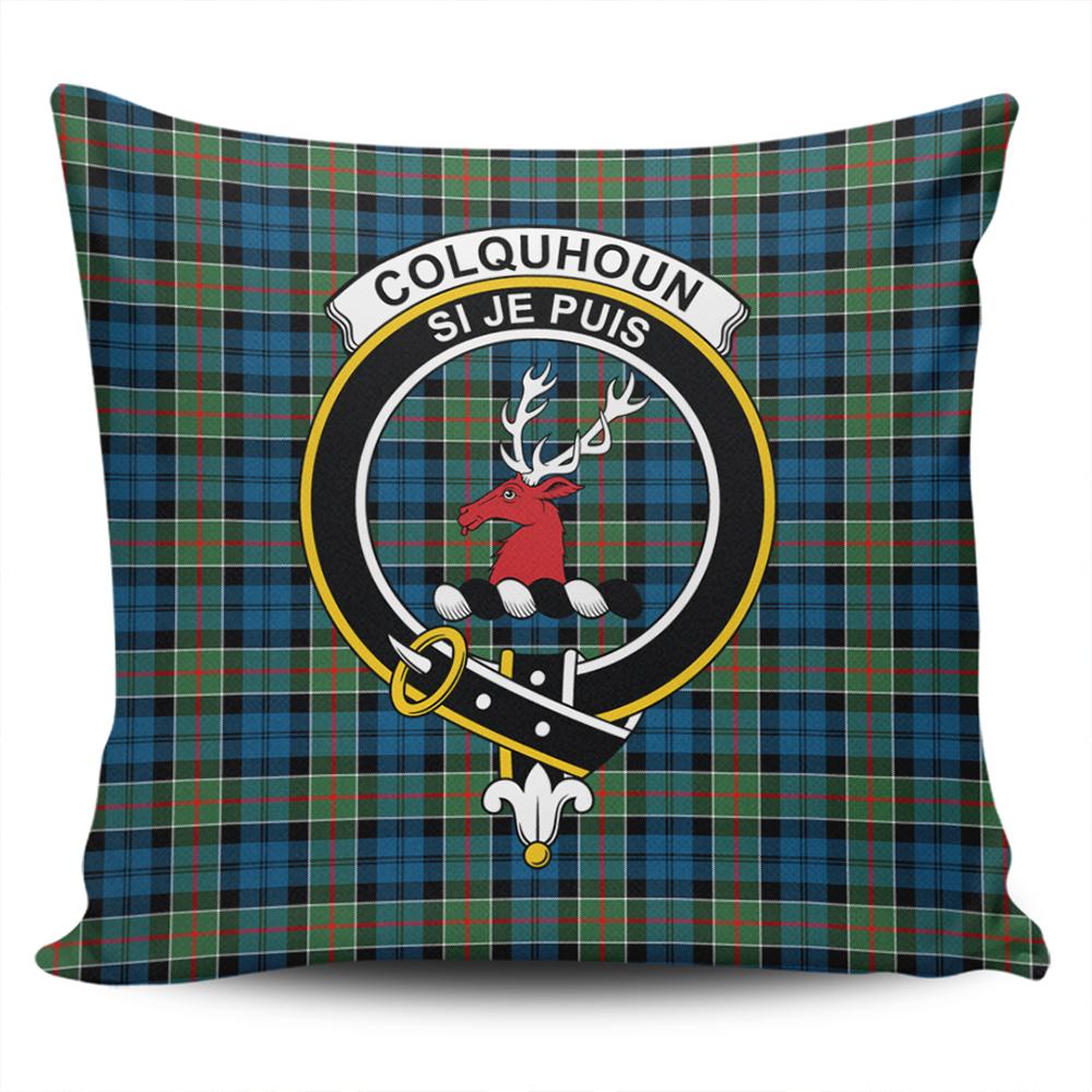 Colquhoun Ancient Tartan Classic Crest Pillow Cover | Celticprime.com – celticprime