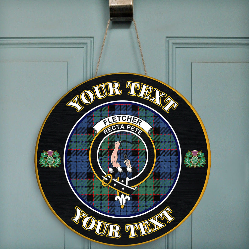 Fletcher Ancient Tartan Crest Round Wooden Sign Thistle Memory Style ...
