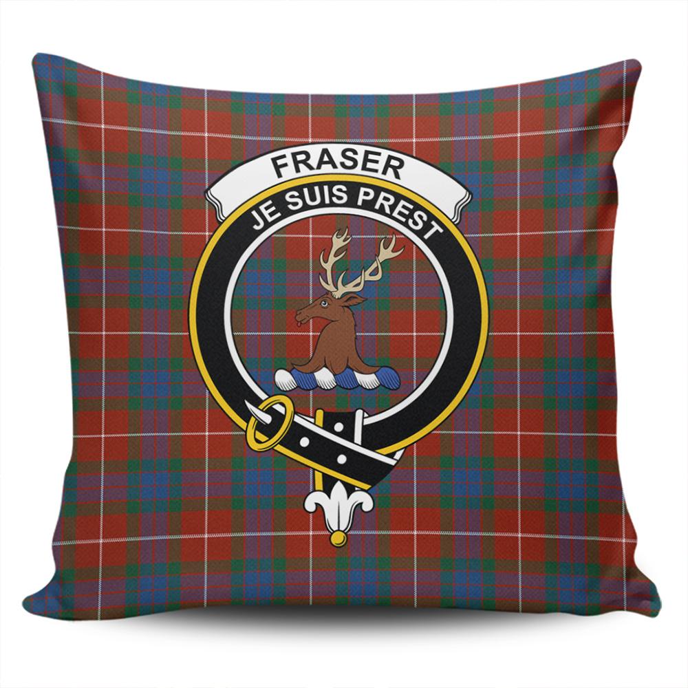 Fraser Ancient Tartan Classic Crest Pillow Cover | Celticprime.com – celticprime