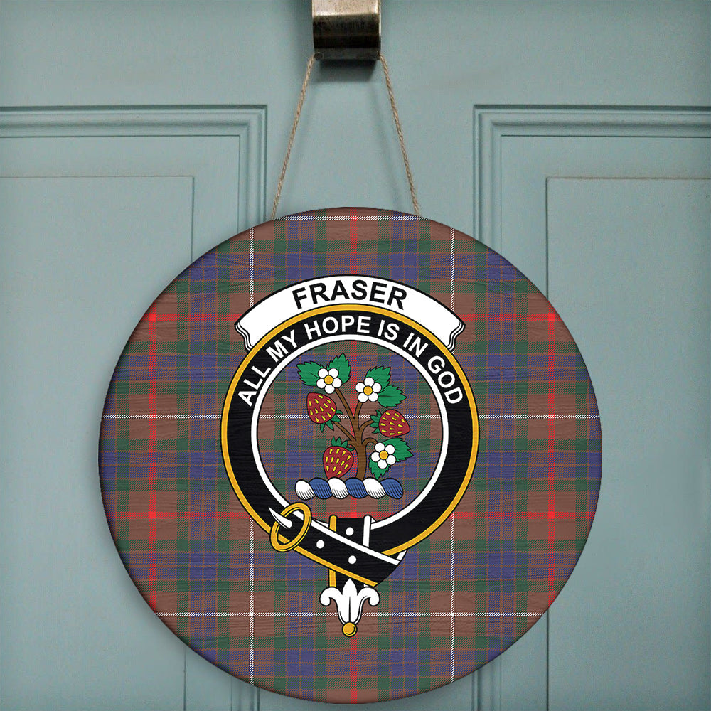 Fraser Hunting Modern Tartan Classic Crest Round Wooden Sign ...