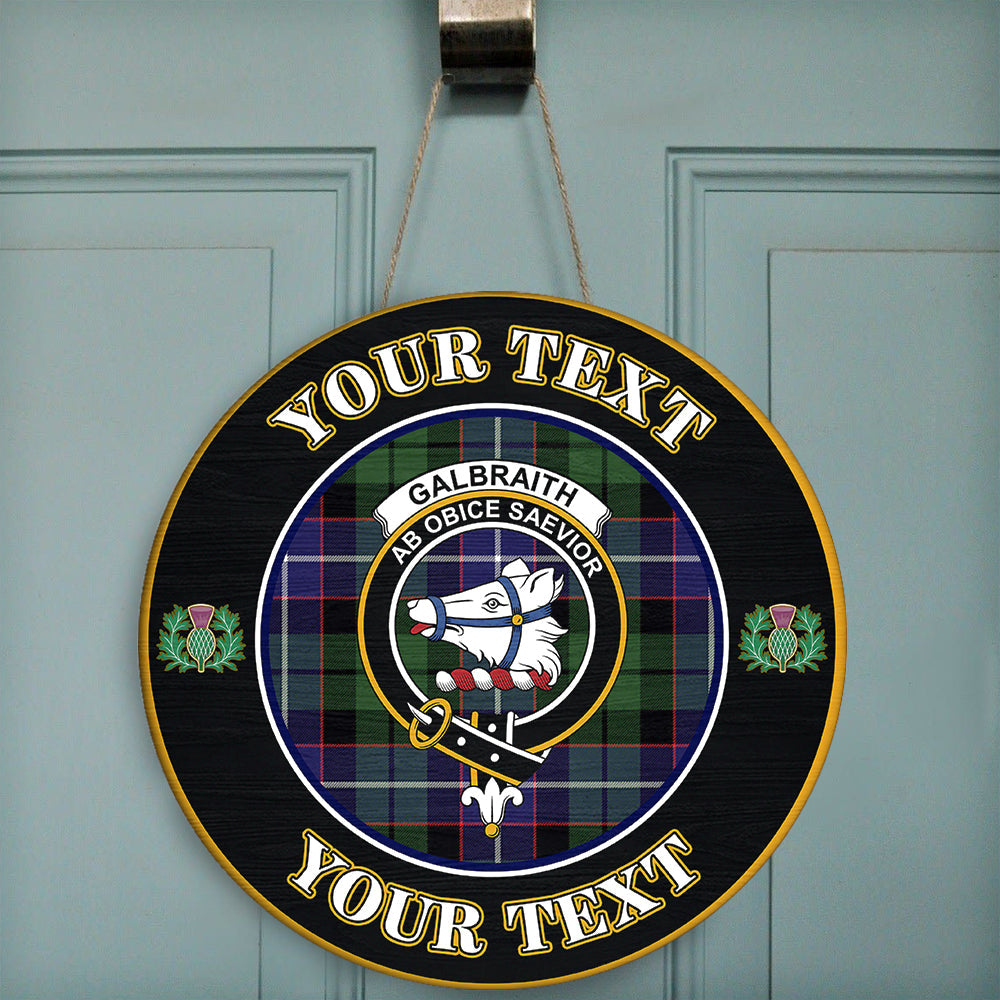 Galbraith Modern Tartan Crest Round Wooden Sign Thistle Memory Style ...