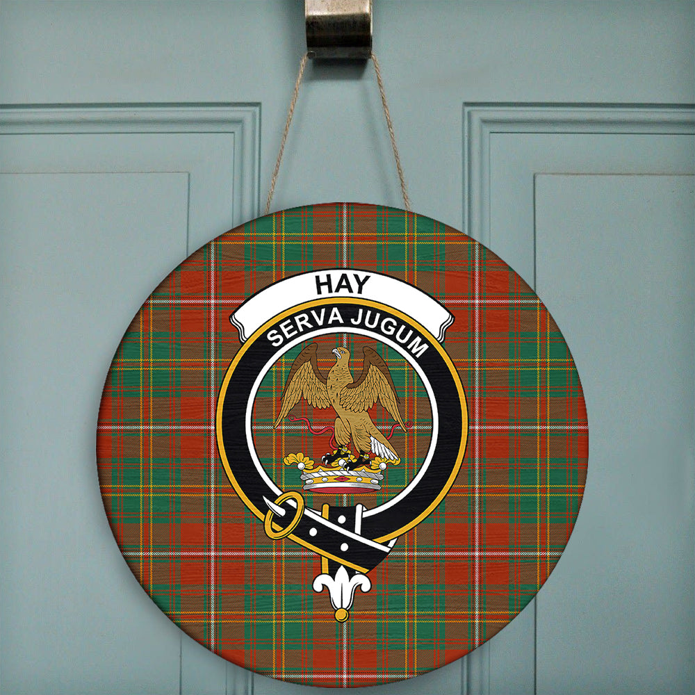 Hay Ancient Tartan Classic Crest Round Wooden Sign | Celticprime.com ...
