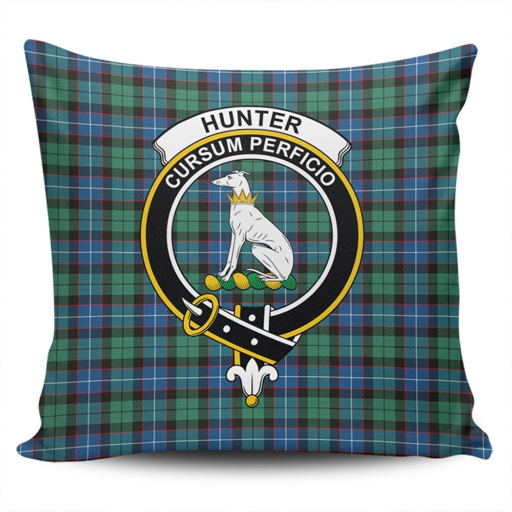 Hunter Ancient Tartan Classic Crest Pillow Cover | Celticprime.com – celticprime