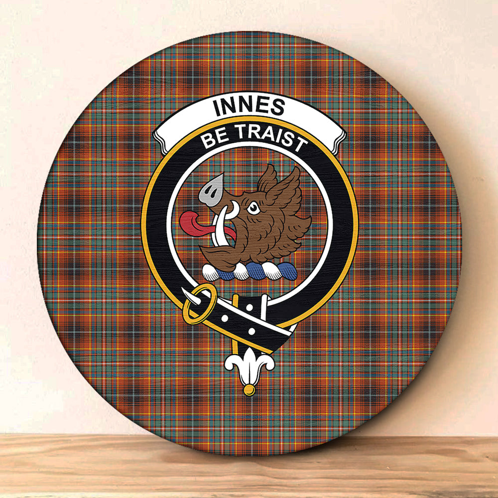 Innes Ancient Tartan Classic Crest Round Wooden Sign | Celticprime.com ...