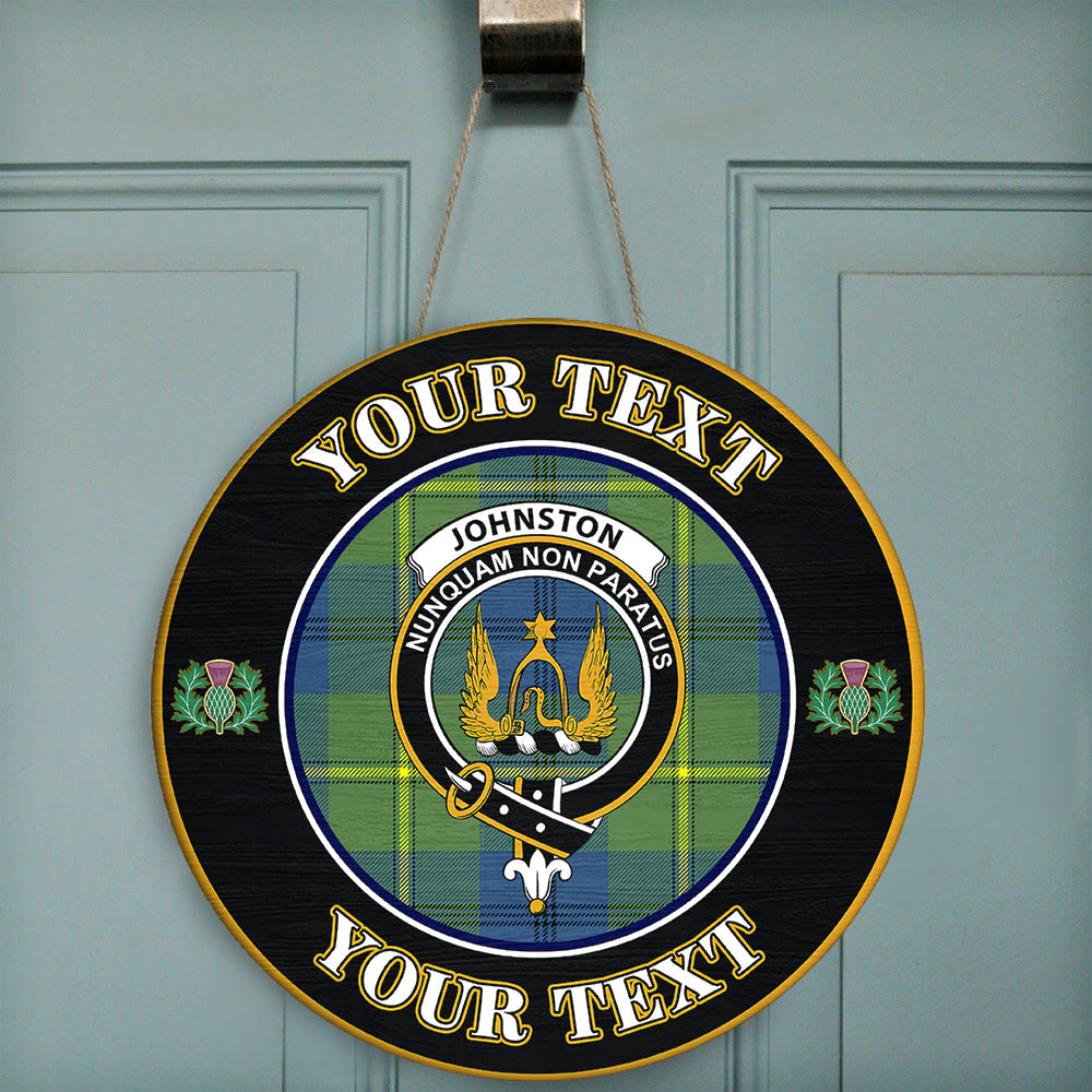 Johnston Ancient Tartan Crest Round Wooden Sign Thistle Memory Style ...