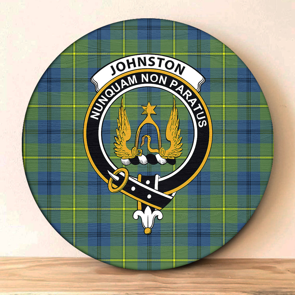 Johnston Ancient Tartan Classic Crest Round Wooden Sign | Celticprime ...