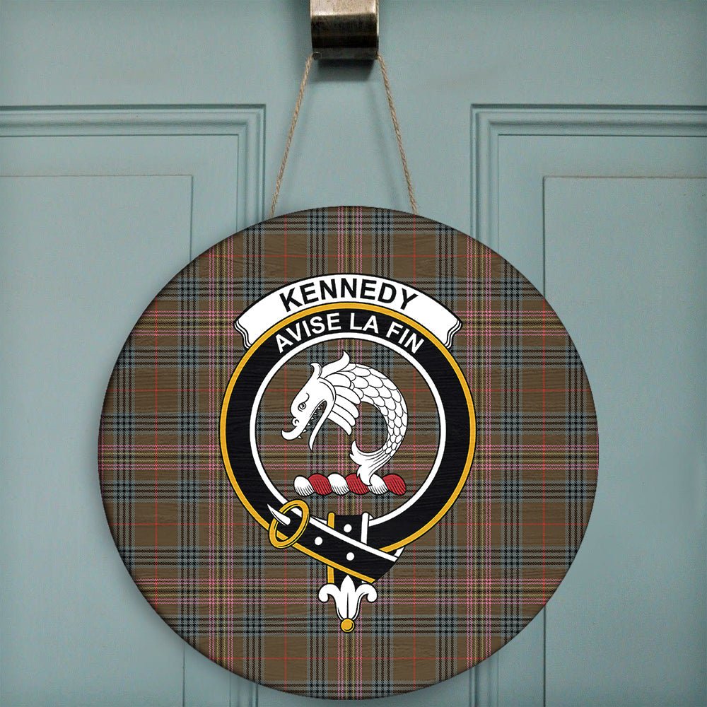 Kennedy Weathered Tartan Classic Crest Round Wooden Sign | Celticprime ...