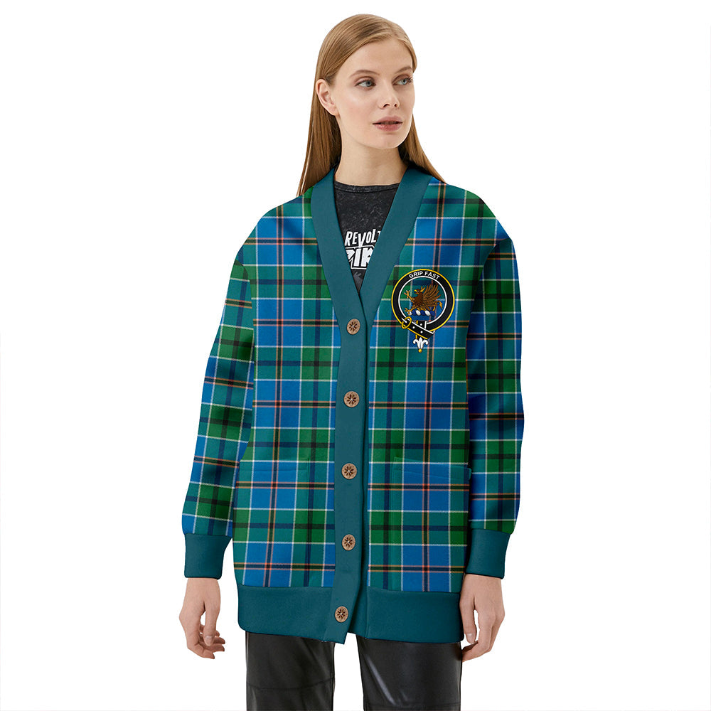 Leslie of the Hebrides Ancient Clan Badge Tartan V-neck Cardigan ...